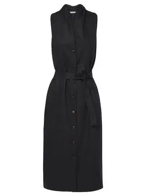 Max Mara Belted Linen And Silk Midi Dress - Black