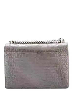 Saint Laurent Sunset Crocodile Embossed Leather Medium Crossbody Bag - Grey