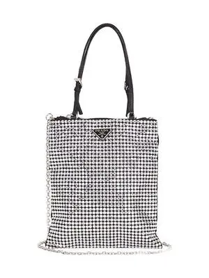 Prada Crystal Embellished Satin Tote Bag - Silver
