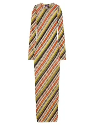JEAN PAUL GAULTIER Retro Stripe Printed Mesh Maxi Dress - Multi