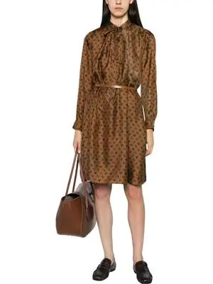 Max Mara Logo-print Belted Midi Dress - Brown