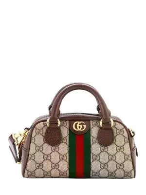 Gucci Ophidia Convertible Boston Top Handle Bag Gg Coated Canvas With Leather Mini Crossbody Bag - Brown