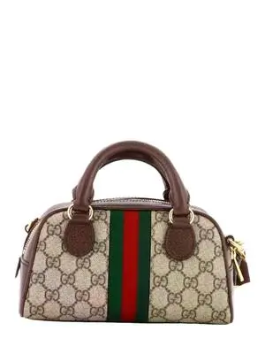Gucci Gucci Ophidia Convertible Boston Top Handle Bag GG Coated Canvas With Leather Mini Crossbody Bag Brown