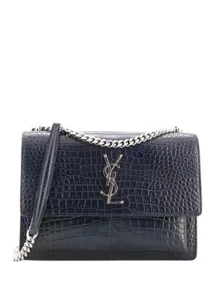 Saint Laurent Sunset Crocodile Embossed Leather Medium Cross Body Bag - Blue