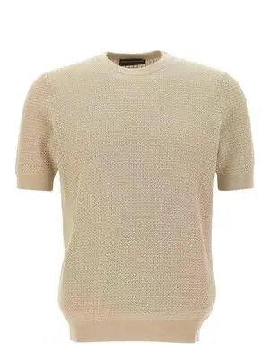 FILIPPO DE LAURENTIIS Interwoven Cotton Short Sleeve Sweater - Neutrals