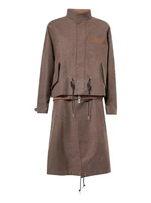 Sacai Double-layered Wool Coat - Brown