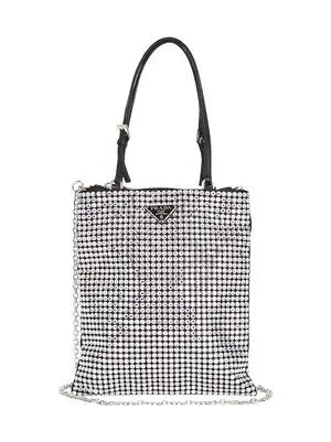 FWRD RENEW Prada Crystal Embellished Satin Tote Bag - Metallic Silver