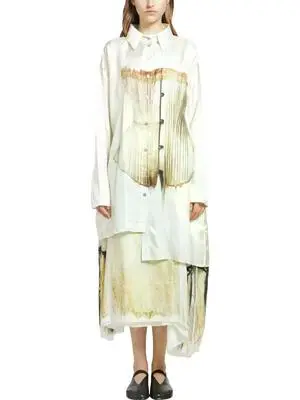 IA LONDON Asymmetric Corset-print Shirt - White