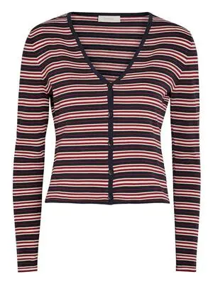 Faithfull The Brand Striped Cotton-blend Cardigan - Navy