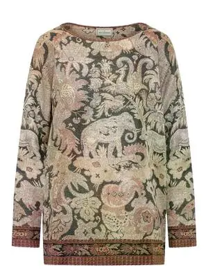 PIERRE-LOUIS MASCIA Aloe Tapestry-print Silk Top - Neutrals