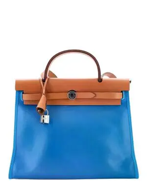 Hermès Hermès Herbag Zip Berline Vache Canvas And Leather 31 Shoulder Bag Blue