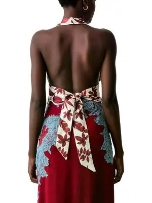 VICOLO Leaf-print Halterneck Top - Red