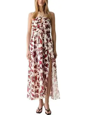 VICOLO Floral-print Ruched Maxi Dress - Neutrals