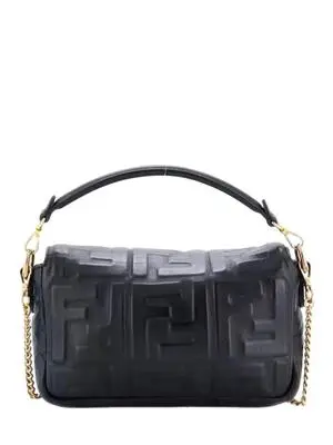 Fendi Baguette Nm Bag Zucca Embossed Leather Mini Crossbody Bag - Black