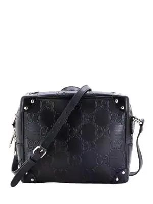 Gucci Gg Embossed Perforated Leather Crossbody Bag - Black