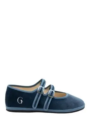 GONDOLINA SHOES Rialto Skyline Velvet Double-strap Mary Jane Shoes - Blue