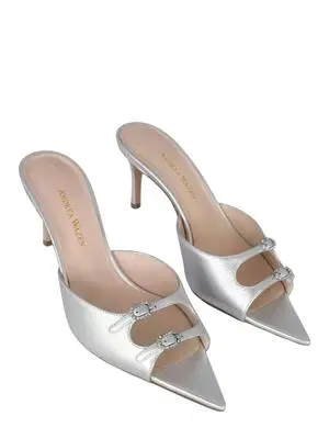 ANDREA WAZEN Carol Buckle-detail Pointed-toe Sandals - Silver