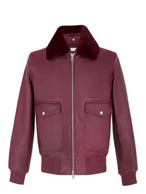 FURSAC Shearling-collar Leather Jacket - Red