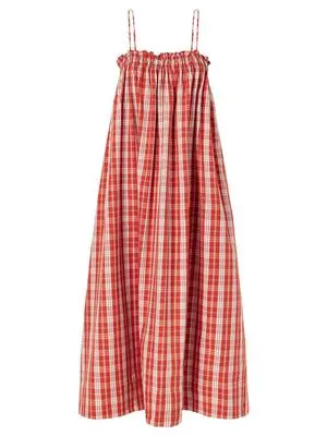 Faithfull The Brand Checked Cotton Midi Dress - Red