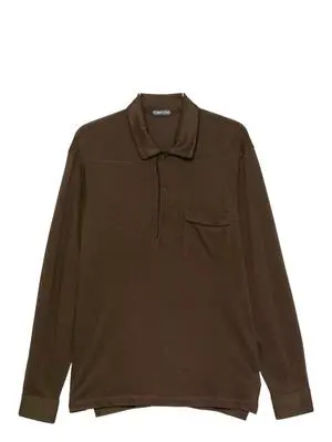 TOM FORD Long-sleeve Piqué Polo Shirt - Brown