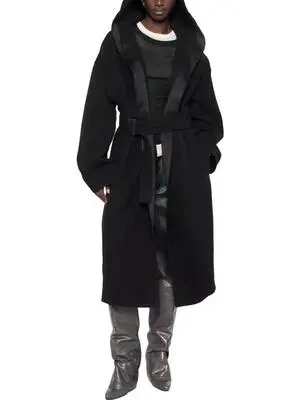 Rick Owens Belted Hooded Coat - Black