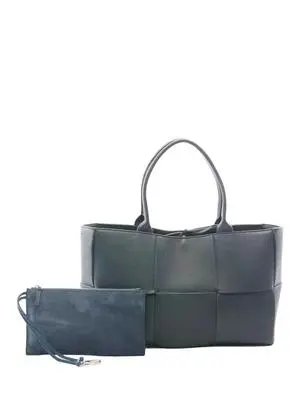 Bottega Veneta Medium Grained Calfskin Maxi Intrecciato Arco Tote Bag - Blue