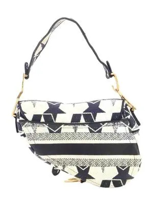 Dior Logo Embroidered Canvas Medium Shoulder Bag - Blue