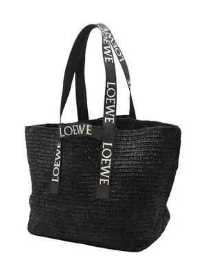 Loewe Raffia Fold Shopper Tote Bag - Black