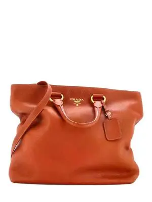 Prada Vitello Daino Convertible Shopper Tote Bag - Orange