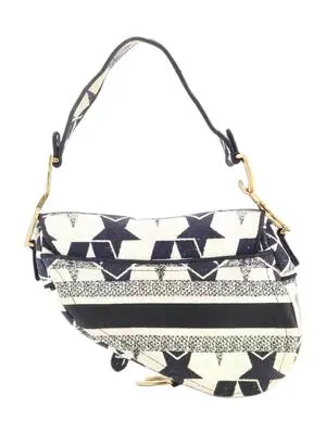 Dior Christian Dior Saddle Bag Logo Embroidered Canvas Medium Shoulder Bag Blue
