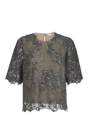 Brunello Cucinelli Sequin-embellished Lace Top - Grey