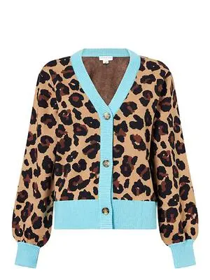 NEVER FULLY DRESSED Hannah Leopard-pattern Knit Cardigan - Brown