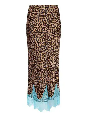 NEVER FULLY DRESSED Maeva Leopard-print Satin Midi Skirt - Brown