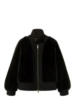 TWINSET Faux-fur And Wool Cloth Bomber Jacket - Black