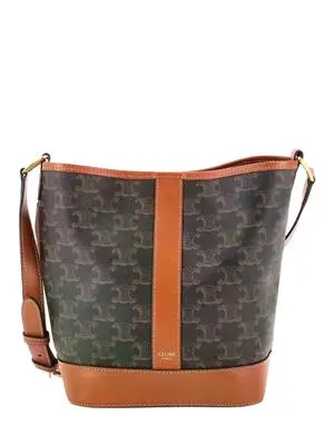 Celine Triomphe Coated Canvas Small Bucket Bag - Brown
