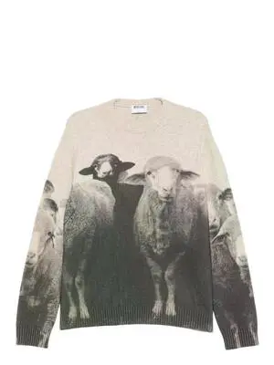 Moschino Sheep-print Crew-neck Sweater - Neutrals