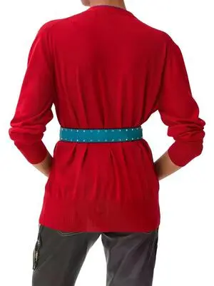 Versace Embroidered Wool Knit Cardigan - Red