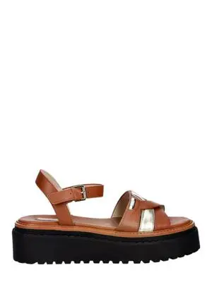 Liu Jo Leather Platform Sandals - Brown