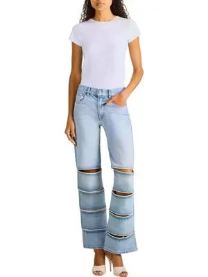 CONTESSA MILLS Leather-trimmed Slit Jeans - Blue