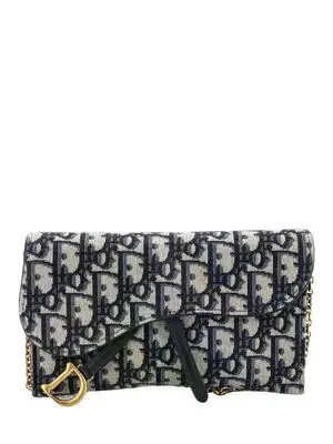 Dior Oblique Canvas Saddle Chain Wallet Crossbody Bag - Blue