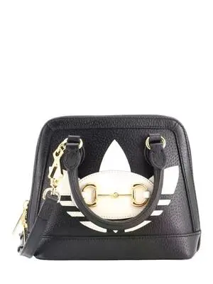 Gucci X Adidas Horsebit 1955 Top Handle Bag Leather With Applique Mini Satchel - Black
