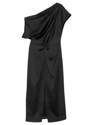 Imperial One-shoulder Twist-detail Midi Dress - Black