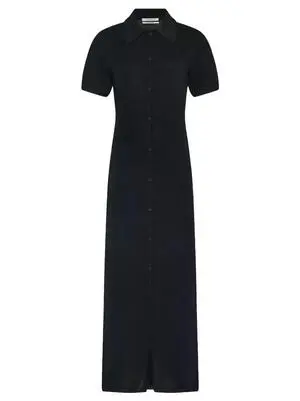 Another Tomorrow Pique-knit Button-front Midi Dress - Black