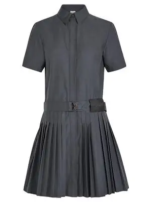 Loewe Loewe Pleated Belted Cotton-Blend Mini Dress Navy