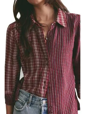 We The Free Benny Slim Plaid Button-down At - Rust Red Combo