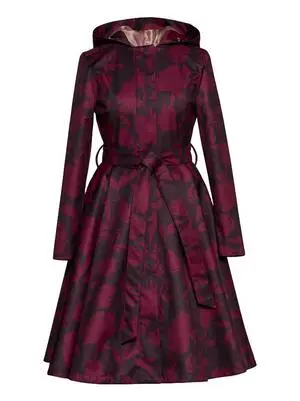 RAINSISTERS Burgundy Floral Coat With Full Circle Skirt: Peony Velvet - Red