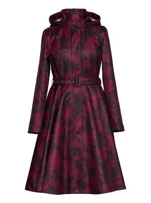 RAINSISTERS Winter Coat With Full Circle Skirt In Floral Burgundy: Winter Peony Velvet Red