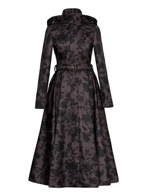 RAINSISTERS Winter Brocade Dusk Floral Winter Coat - Brown