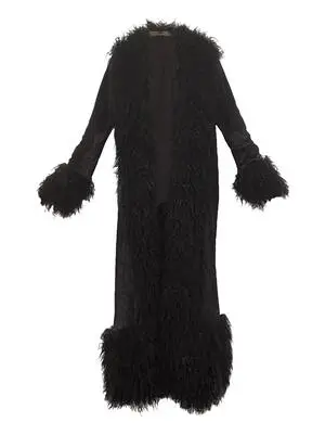 JENNAFER GRACE Baroque Velvet Faux Fur Jacket - Black