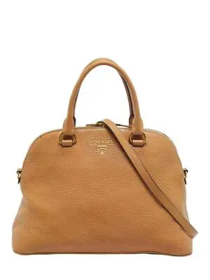 Prada Vitello Leather Dome Satchel Bag - Neutrals